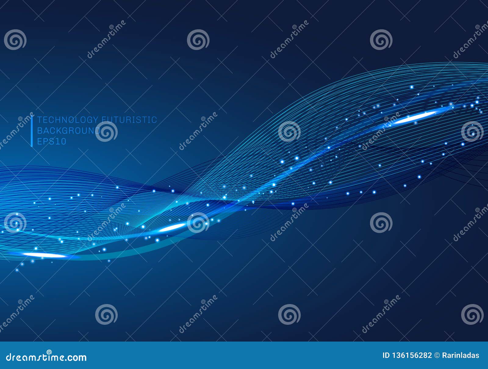Abstract Blue Lines Wave Glowing Light Element Digital Stream Series ...