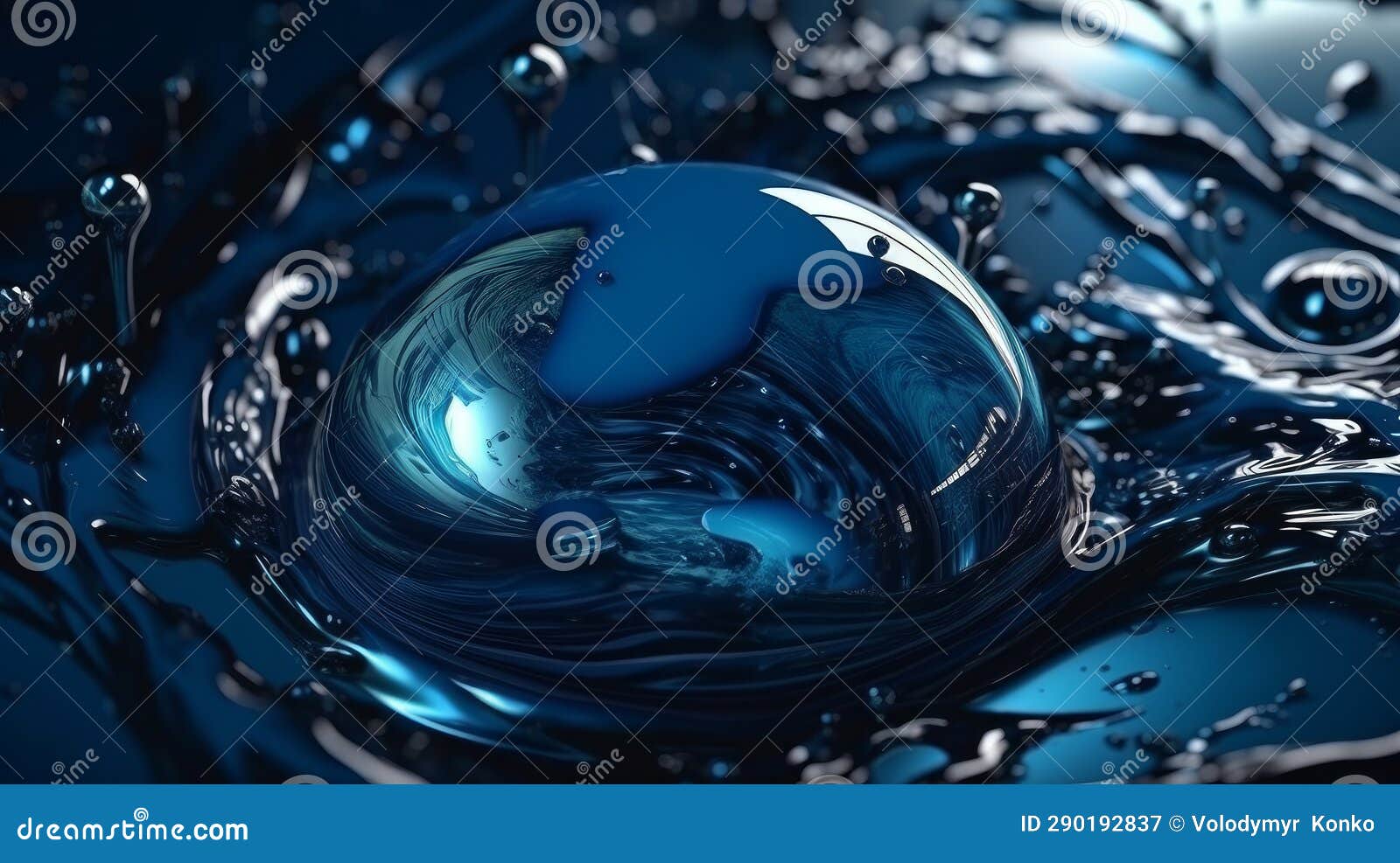 Abstract Blue Liquid Metal Background. Generative Ai Stock Image ...