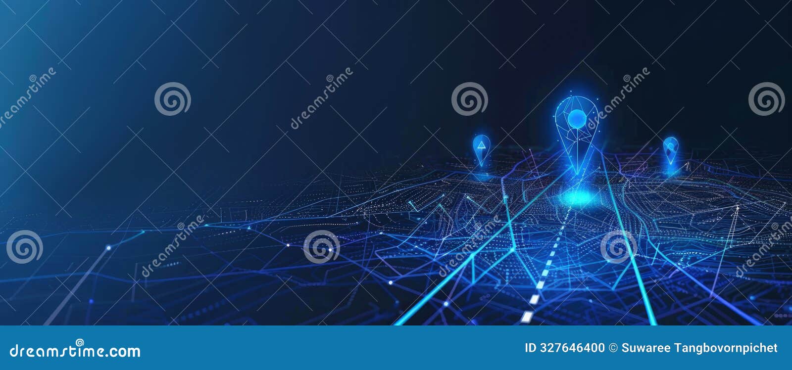 Abstract Blue Location Point or Map Pin on Path Digital Marketing ...