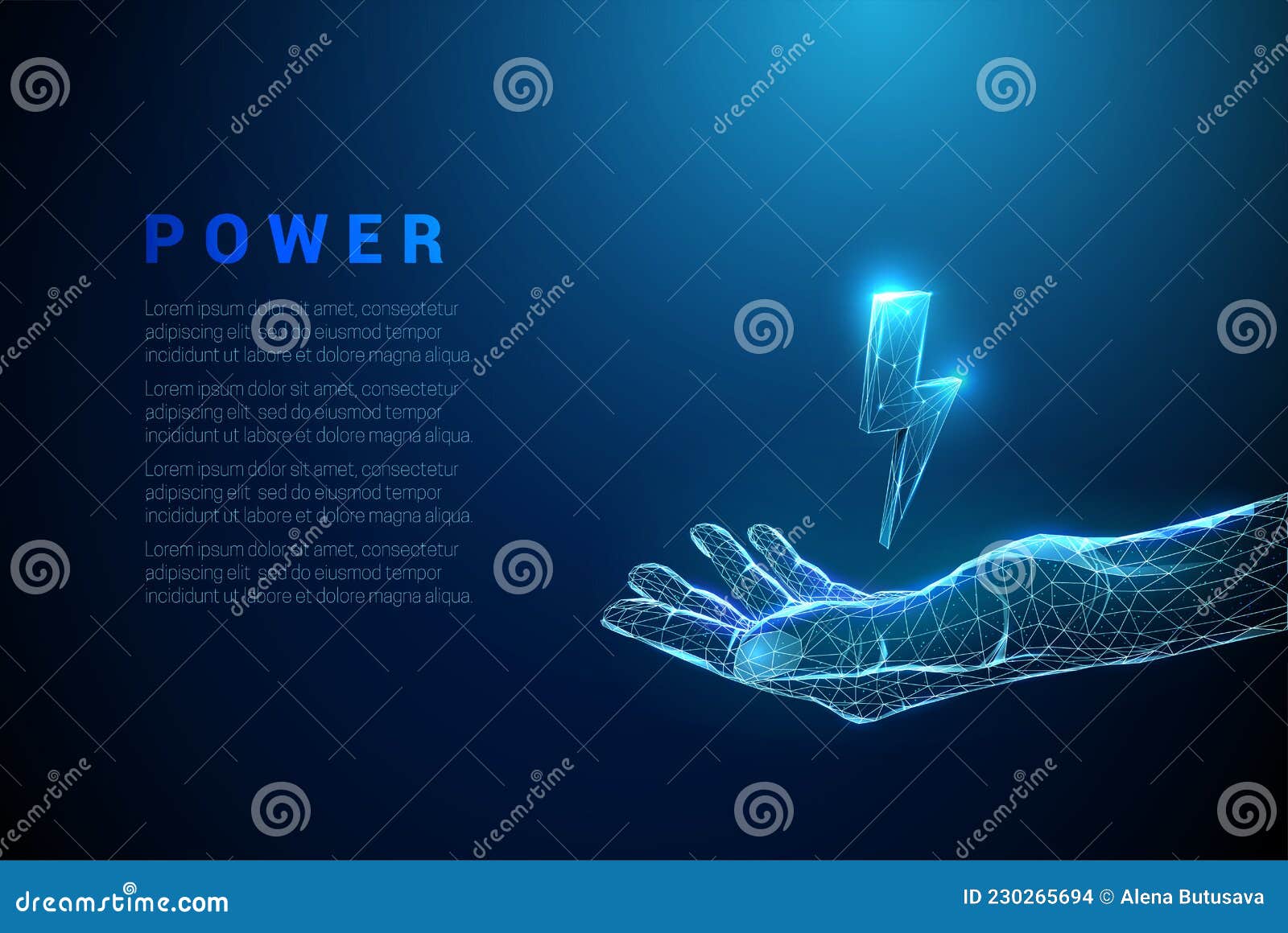 Abstract Blue Low Poly Giving Hand with Lightning Stock Vector ...