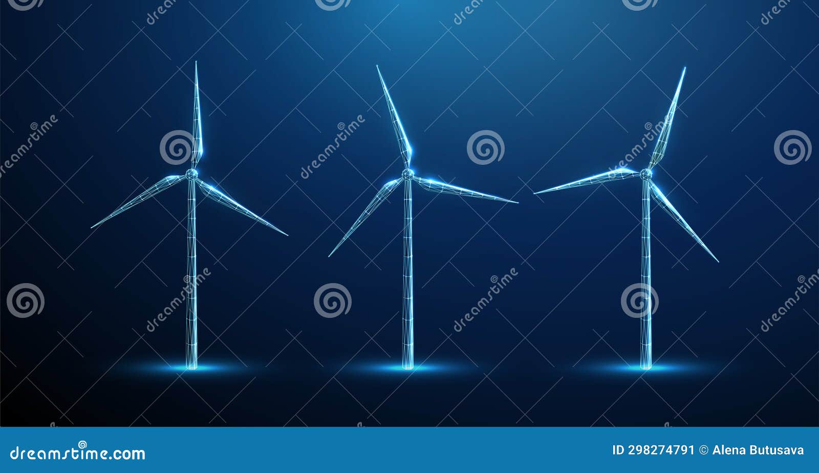 Abstract Blue Low Poly Wind Turbine with Different Positions of Vanes ...