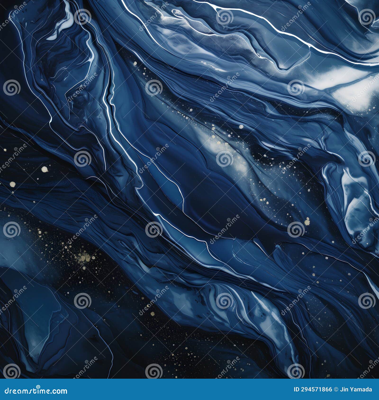 Abstract Blue Marble Background with Gold Glitter. Liquid Marble ...