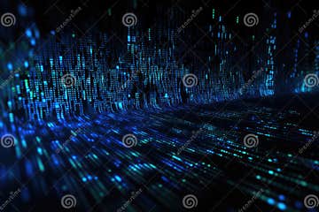 Abstract Blue Matrix Digital Cyberspace Background, 3d Render, Digital ...