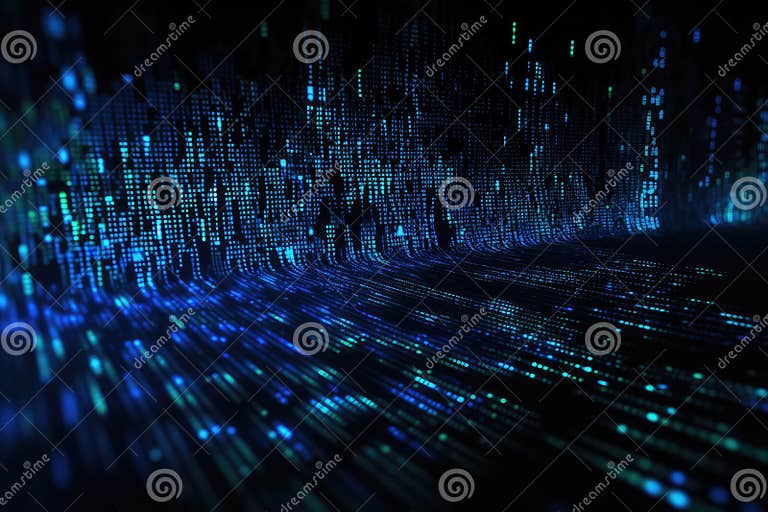 Abstract Blue Matrix Digital Cyberspace Background, 3d Render, Digital Background with Blue ...