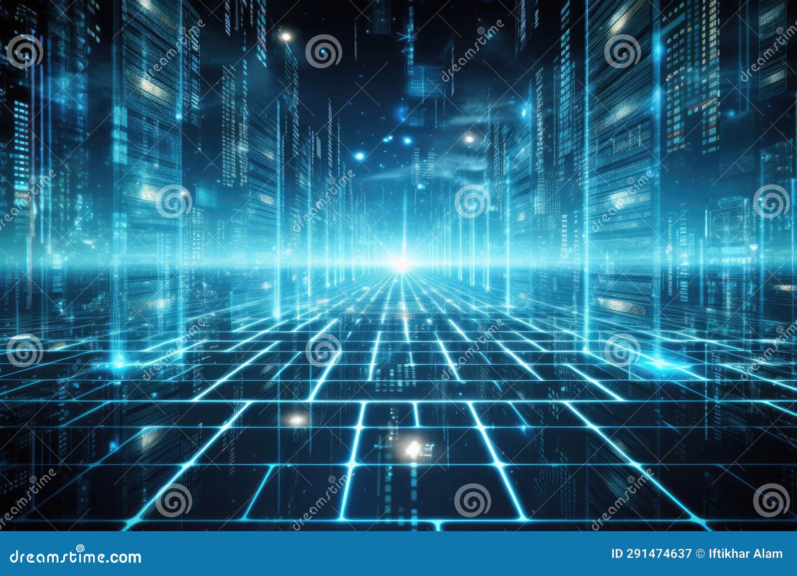 Abstract Blue Matrix Digital Technology Background, Cyberspace Concept ...