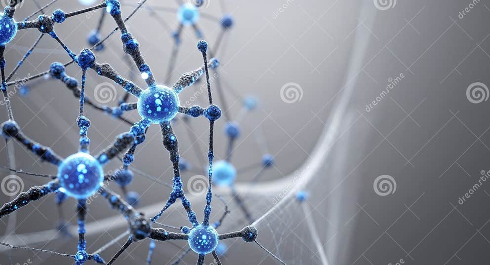 Abstract Blue Molecular Structure with Glowing Nodes and Connections ...