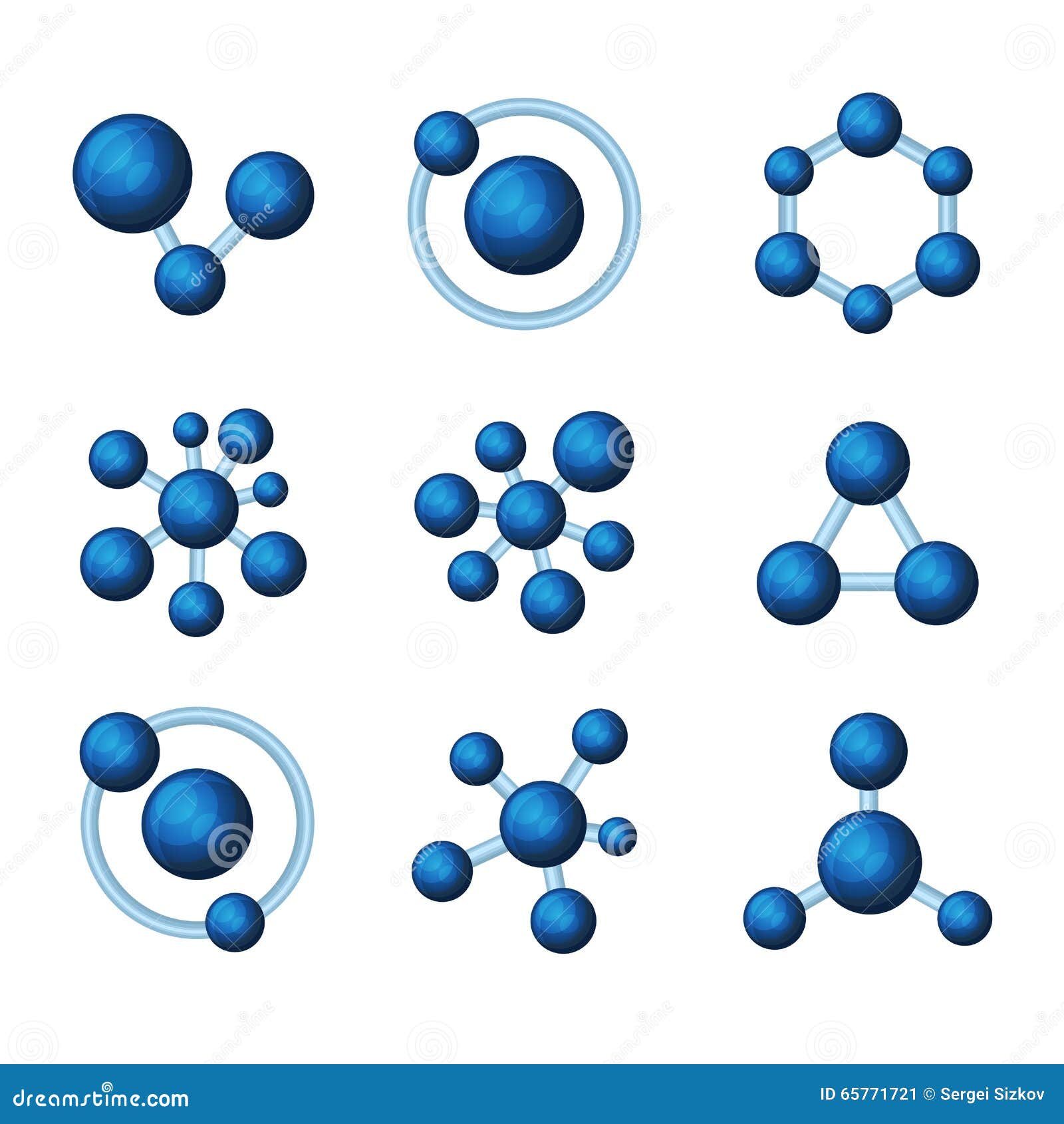 Abstract Blue Molecules Icon Set on White Background. Vector Stock ...