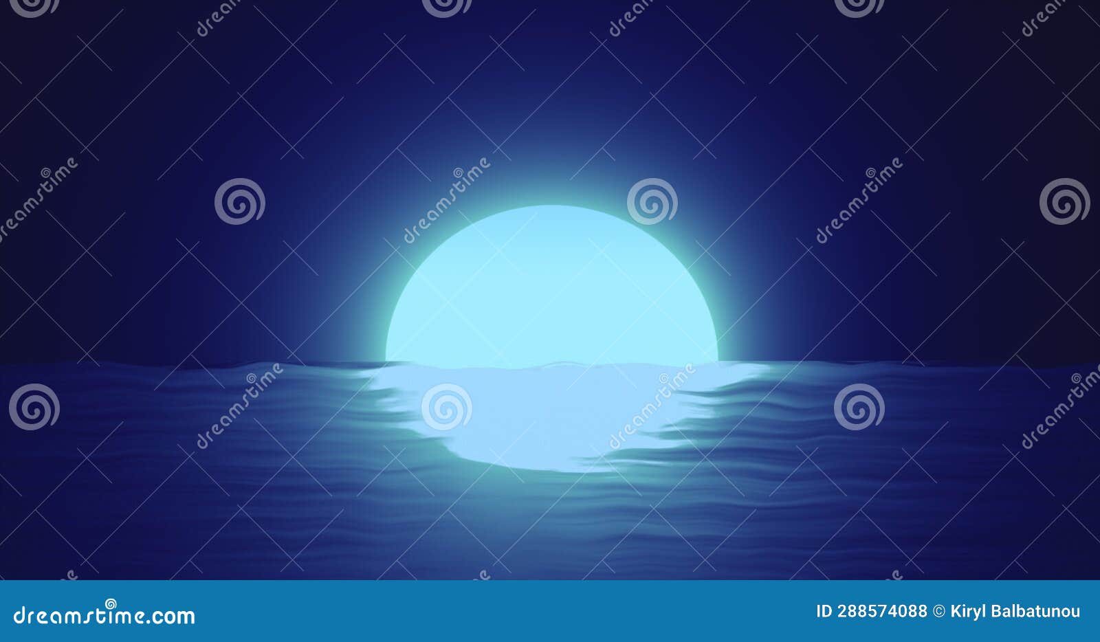 Abstract Blue Moon Over Water Sea and Horizon with Reflections Stock ...