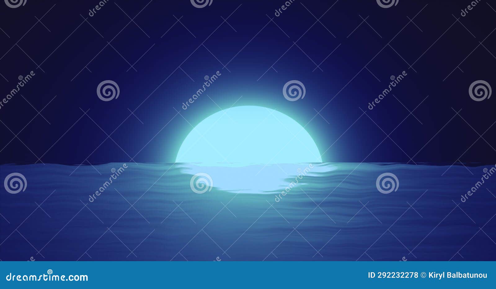 Abstract Blue Moon Over Water Sea and Horizon with Reflections Stock ...