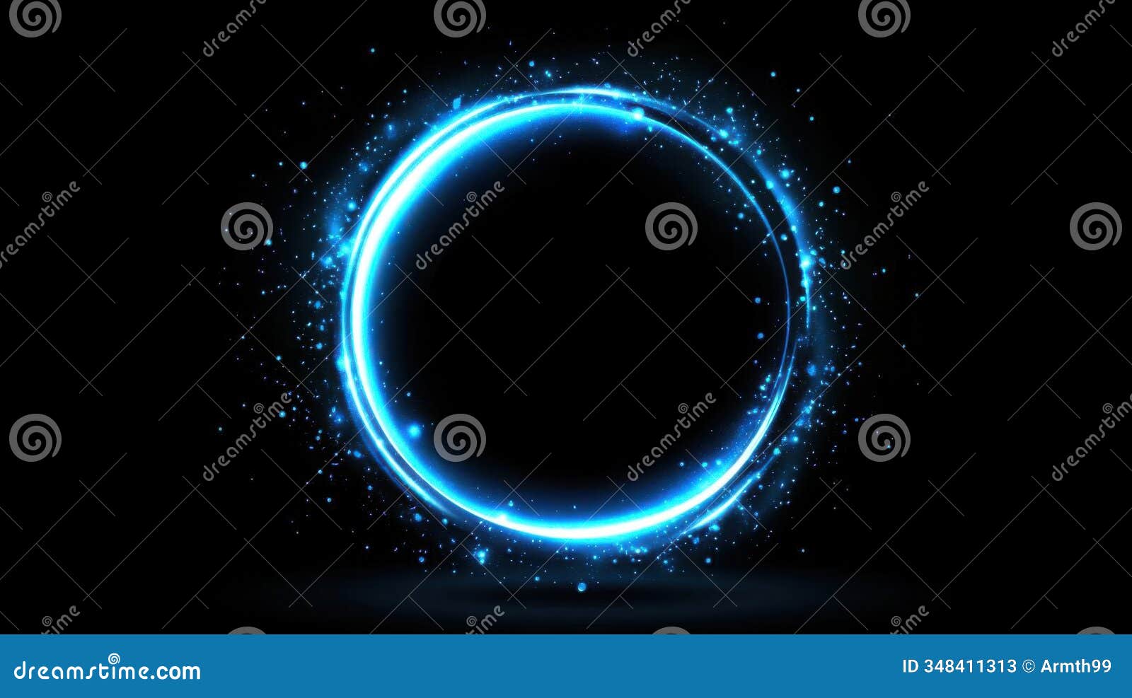Abstract Blue Neon Circle Frame on a Black Background. Vector ...