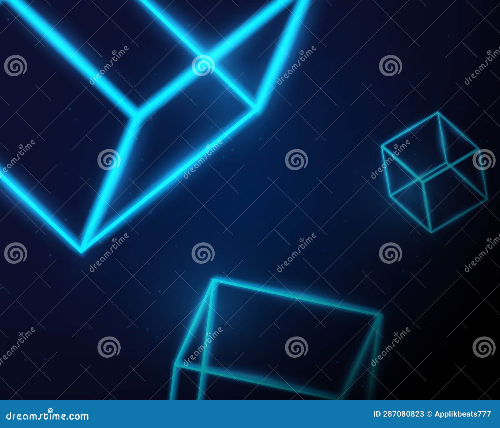 Abstract Blue Neon Light 3d Box Shape on Dark Background. Vector ...