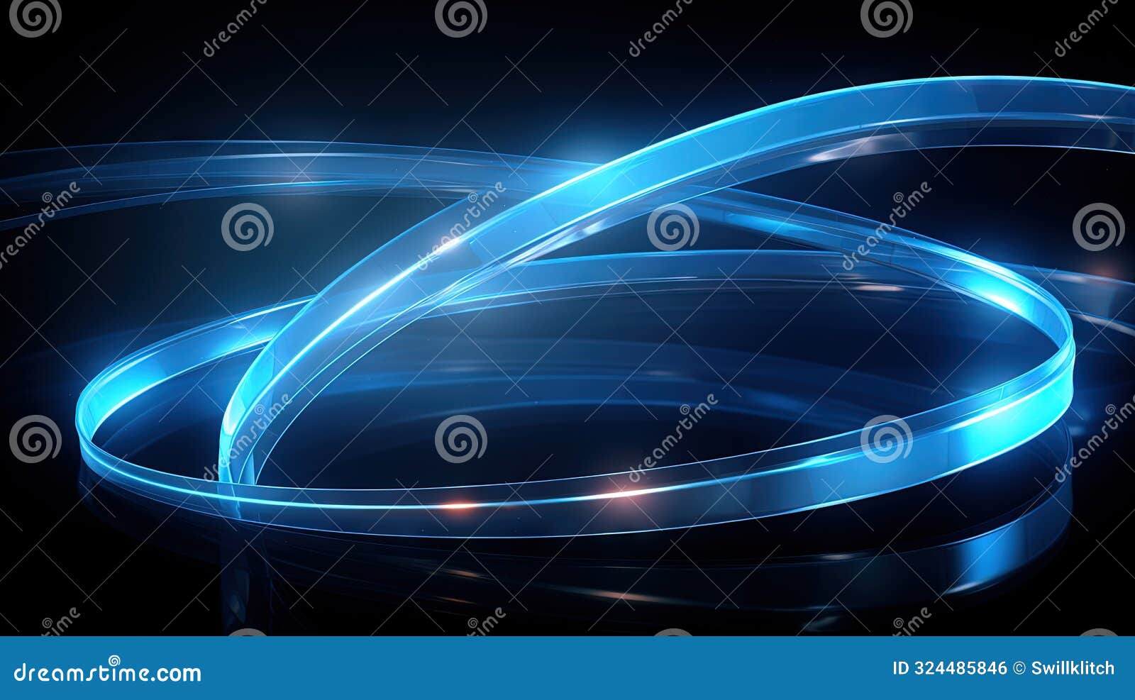 Abstract Blue Neon Light Trails and Digital Waves on Dark Background ...