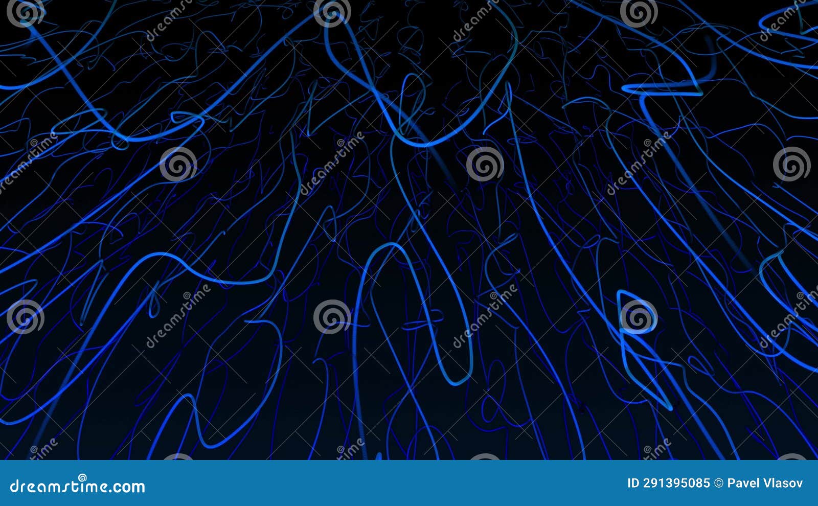 Abstract Blue Neon Scribble Shaped Ropes Slowly Moving in Zero Gravity ...