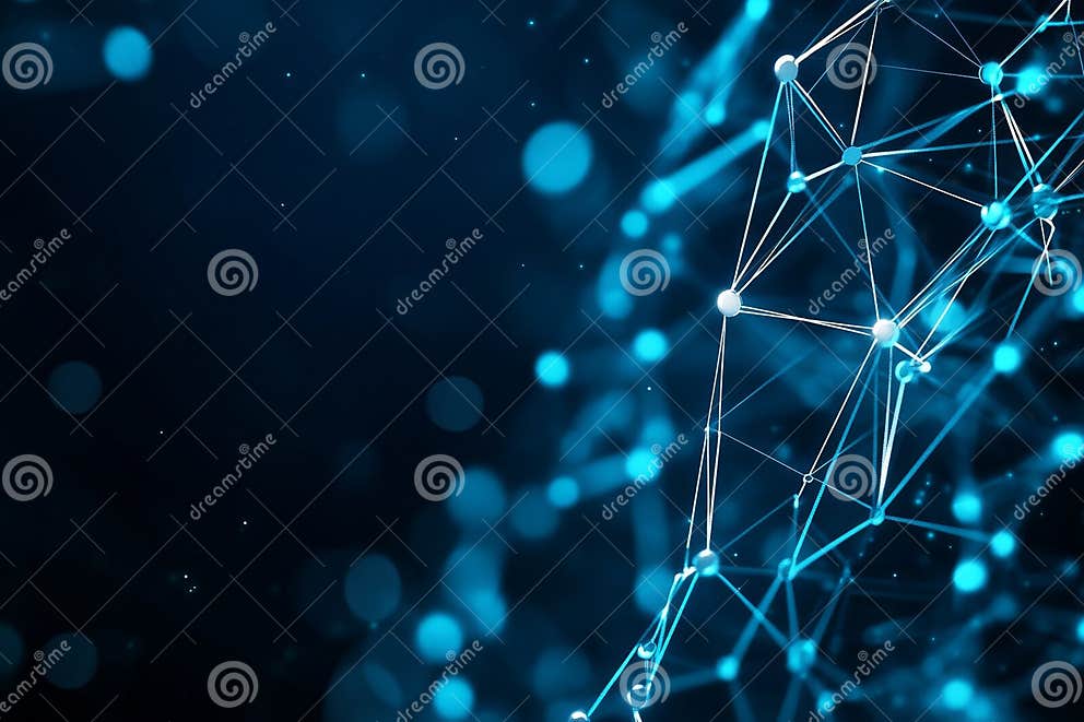 Abstract Blue Network Background with Glowing White Nodes and Lines ...