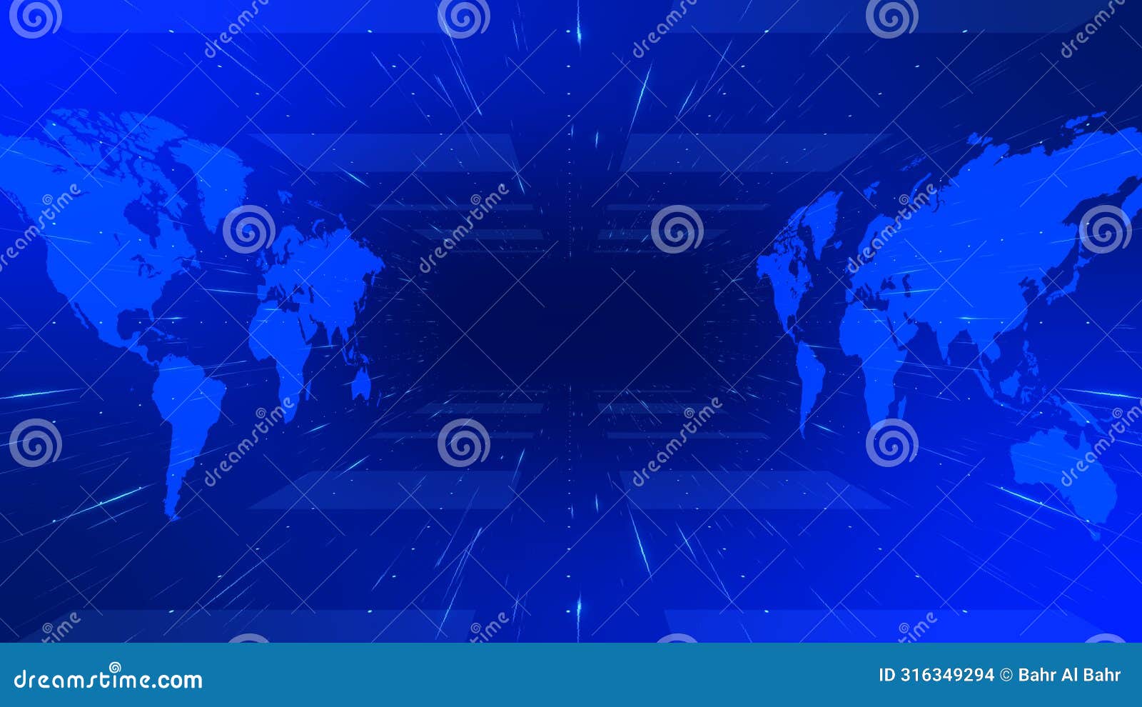 Abstract Blue News Background with World Map and Lighting Lines Texture ...