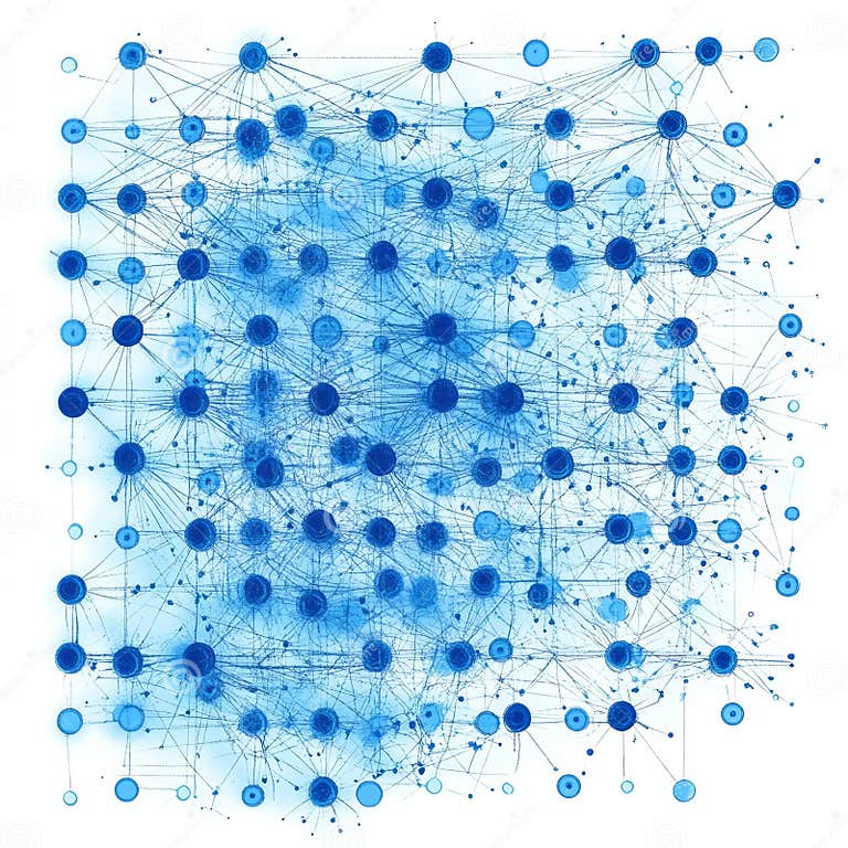 Abstract Blue Node Network with Interconnecting Lines in a Grid Pattern Stock Photo - Image of ...