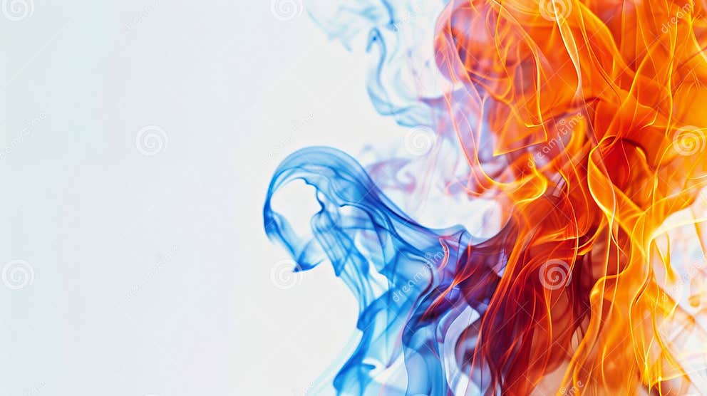 Abstract Blue and Orange Fire Flames Against a White Background Stock ...