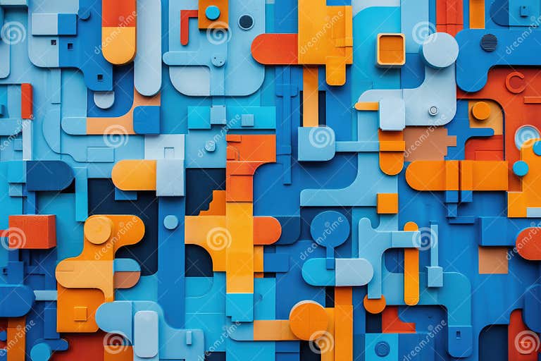 Abstract Blue and Orange Shape Repetitive Pattern Geometry in ...