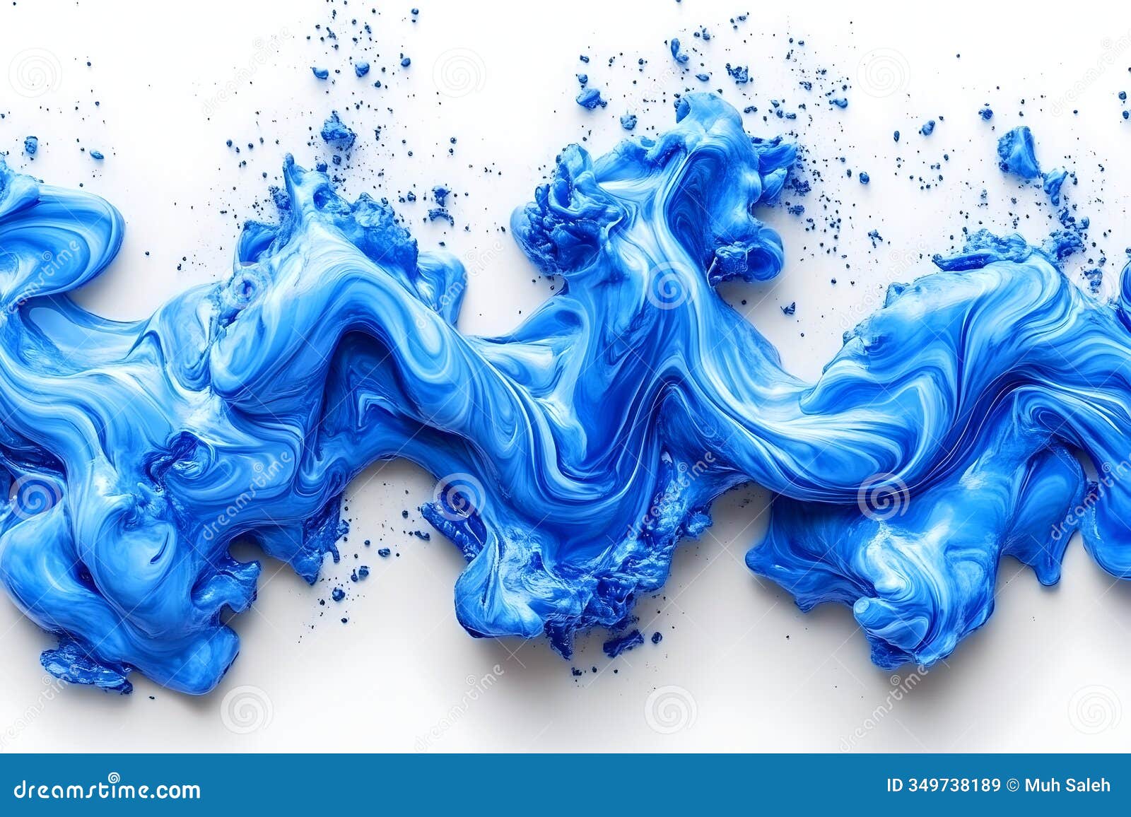 Abstract Blue Paint Swirls and Splatters on White Background Stock ...
