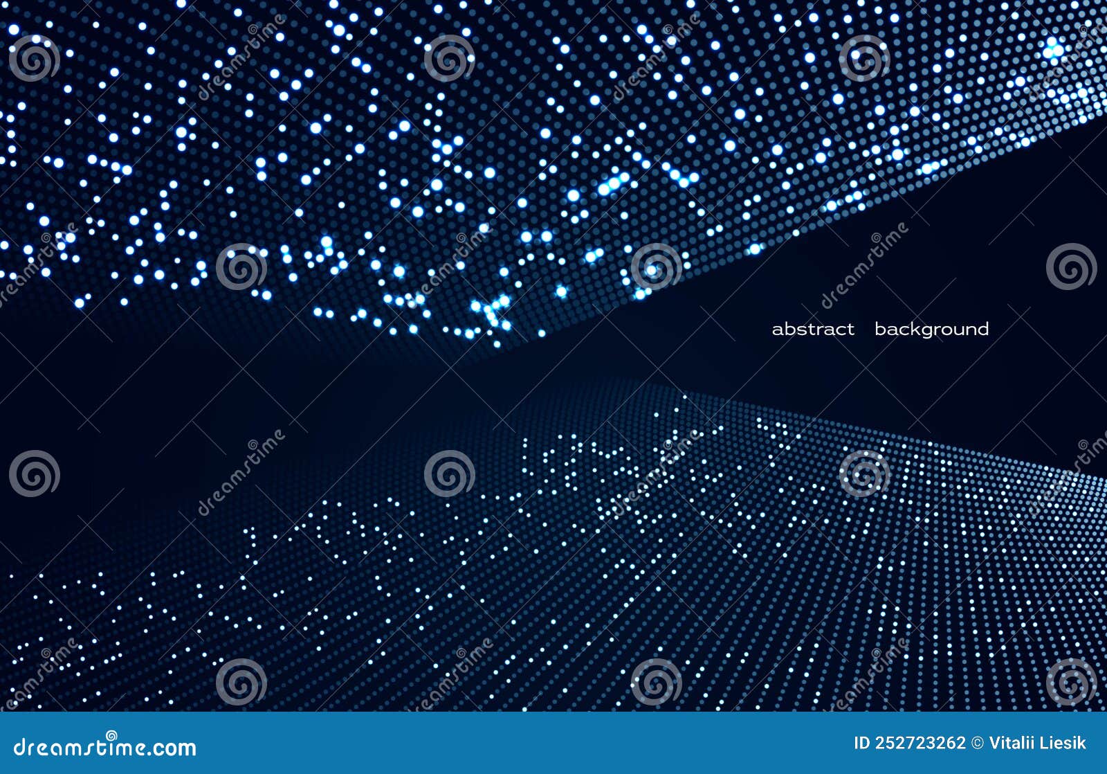 Abstract Blue Particle Background, with Dotted Landscape. Digital Data ...