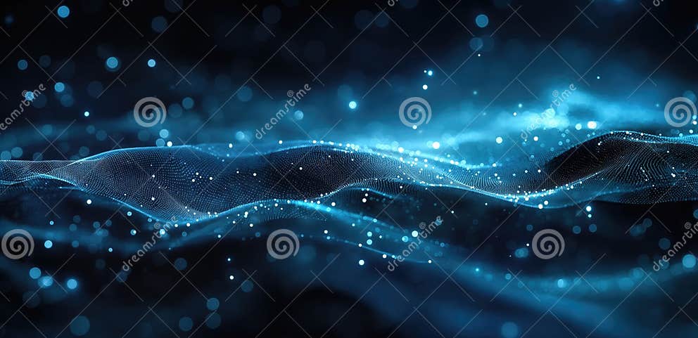 Abstract Blue Particle Wave Background with Glowing Dots and Flowing ...