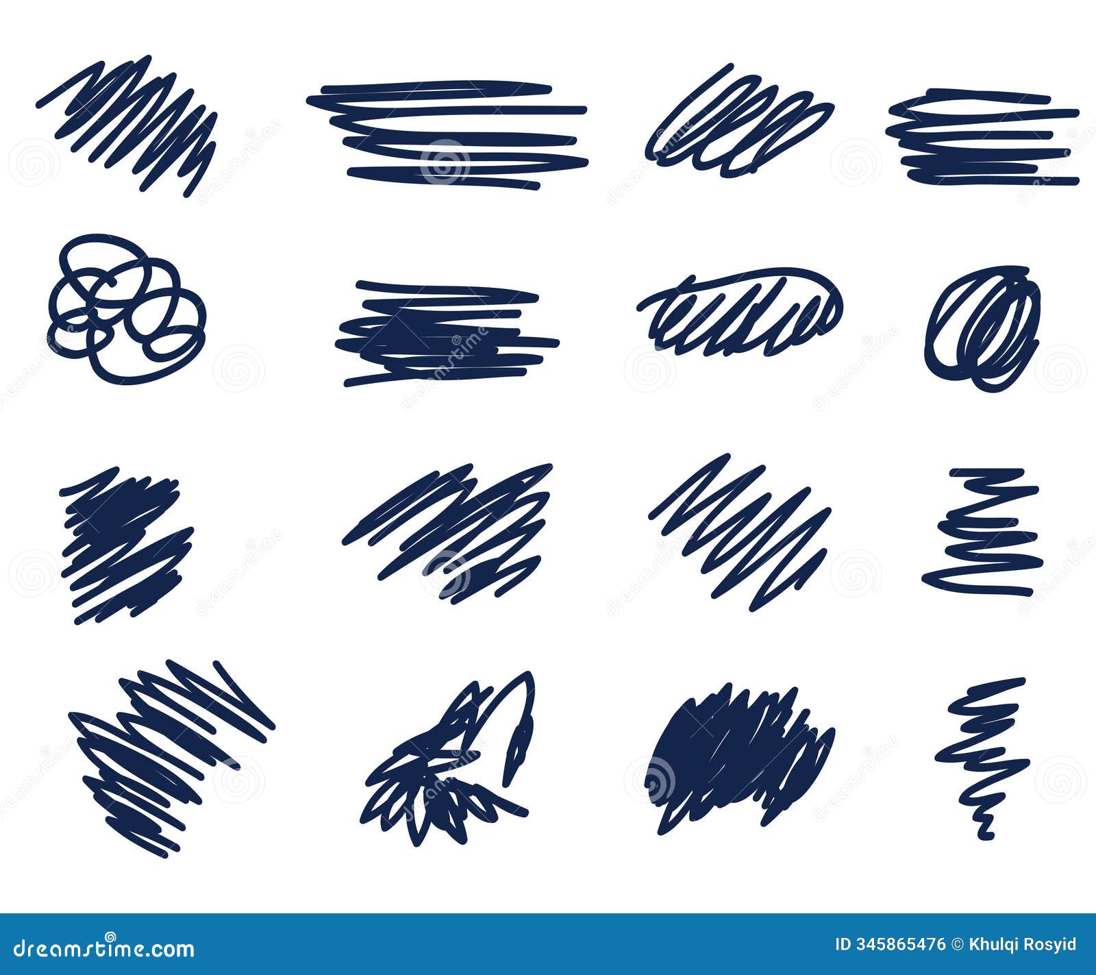 Abstract Blue Pen Sketch Random Scribbles Set Isolated on White ...