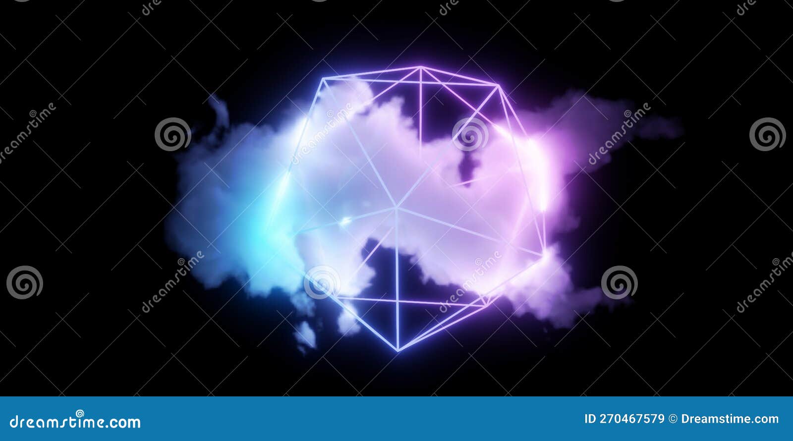 Abstract Blue and Pink Neon Glowing Wireframe Sphere Shape with Smoke ...
