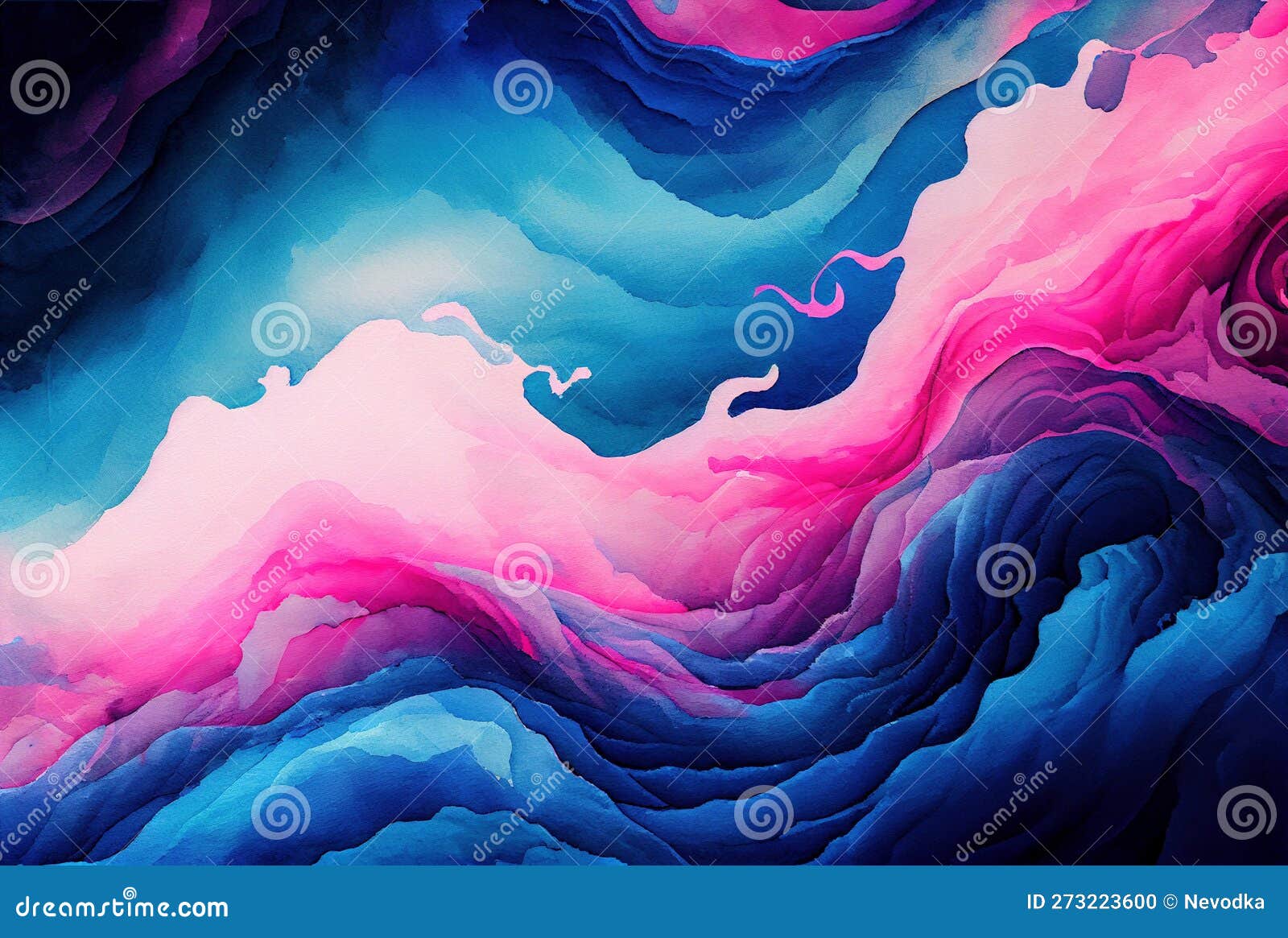 Abstract Blue and Pink Watercolor Waves Background Stock Illustration ...