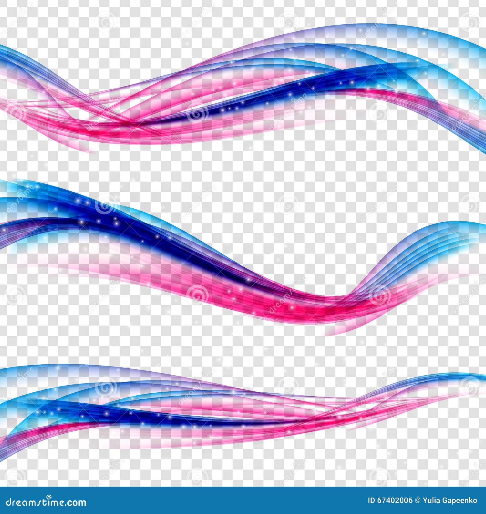 Abstract Blue and Pink Wave Set on Transparent Background. Vect Stock ...