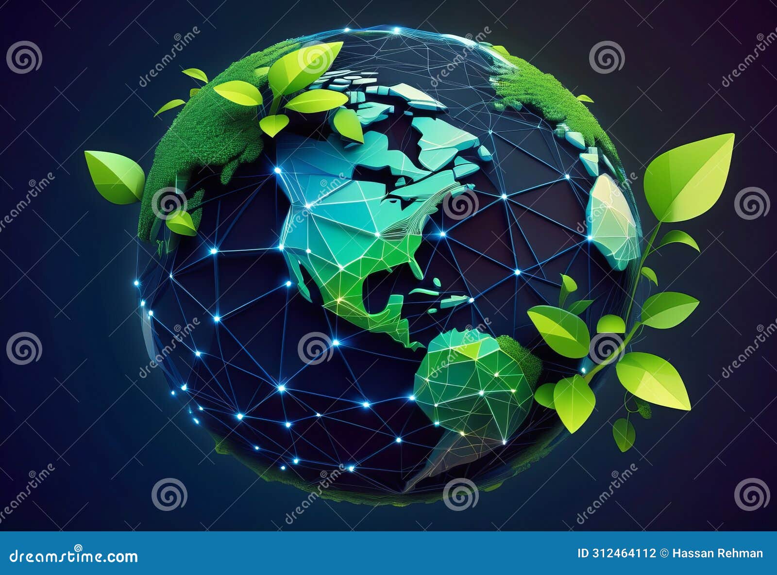Abstract Blue Planet Earth with Green Plant Sprout Over it. Low Stock ...