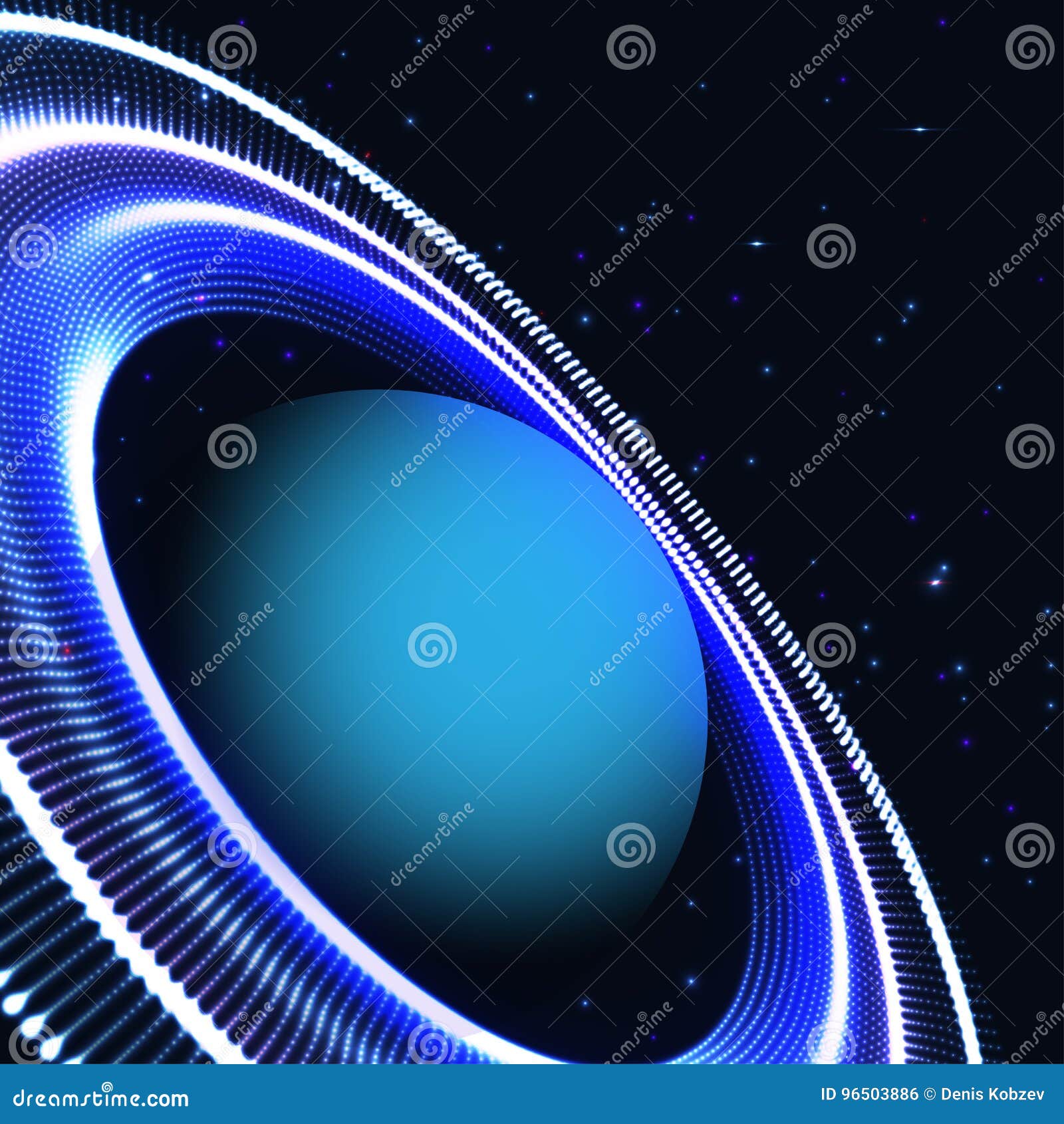 Abstract Blue Planet with Rings Design. Vector Illustration of a Deep ...