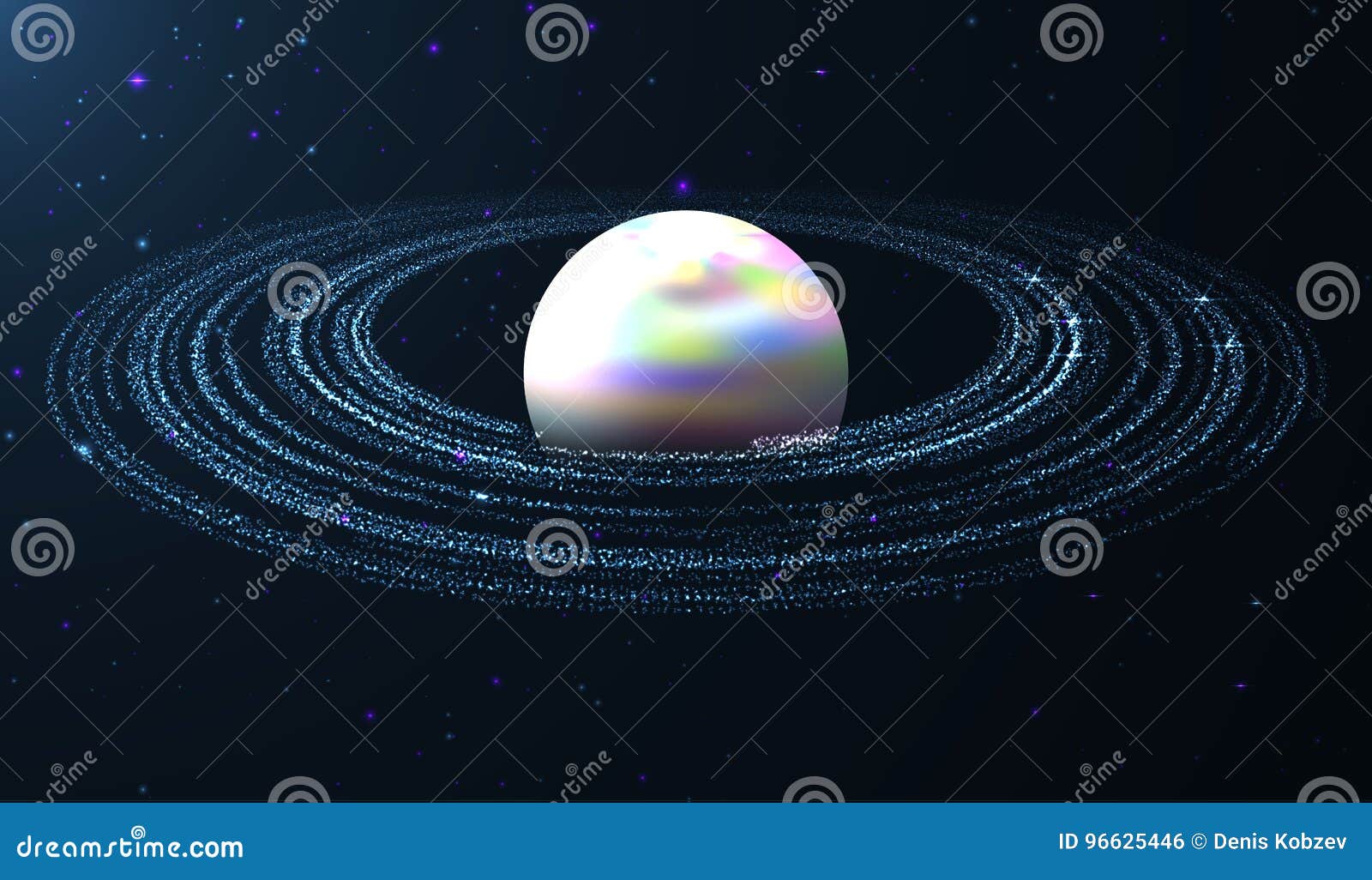 Abstract Blue Planet with Rings Design. Vector Illustration of a Deep ...