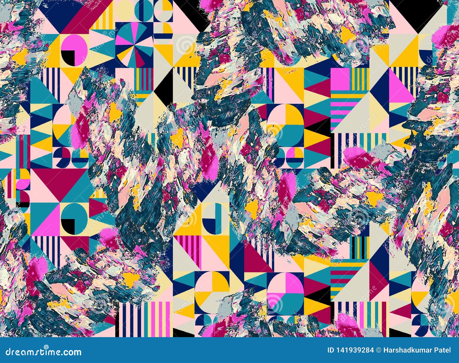 Abstract Colorful Block Print Pattern Stock Illustration - Illustration ...