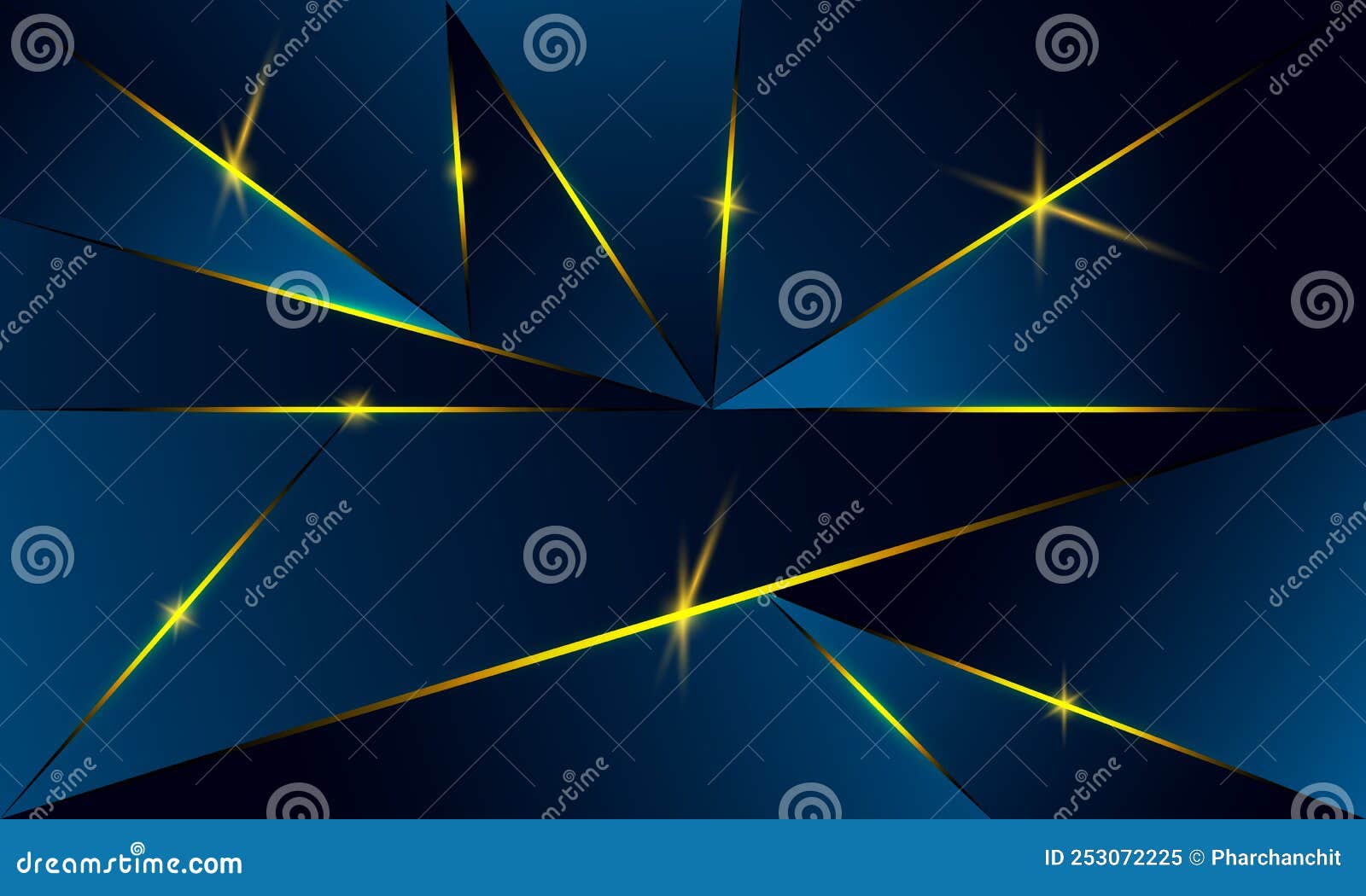 Abstract Blue Polygon Triangles Shape Pattern Background with Golden ...