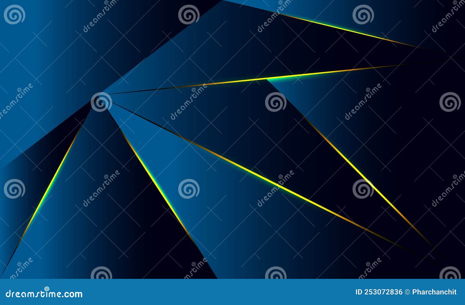 Abstract Blue Polygon Triangles Shape Pattern Background with Golden ...