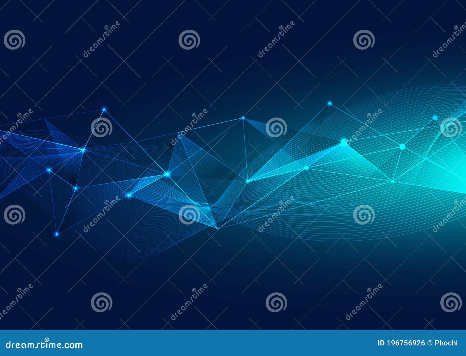 Abstract Blue Polygons Background from Lines, Dot Glowing Particles ...