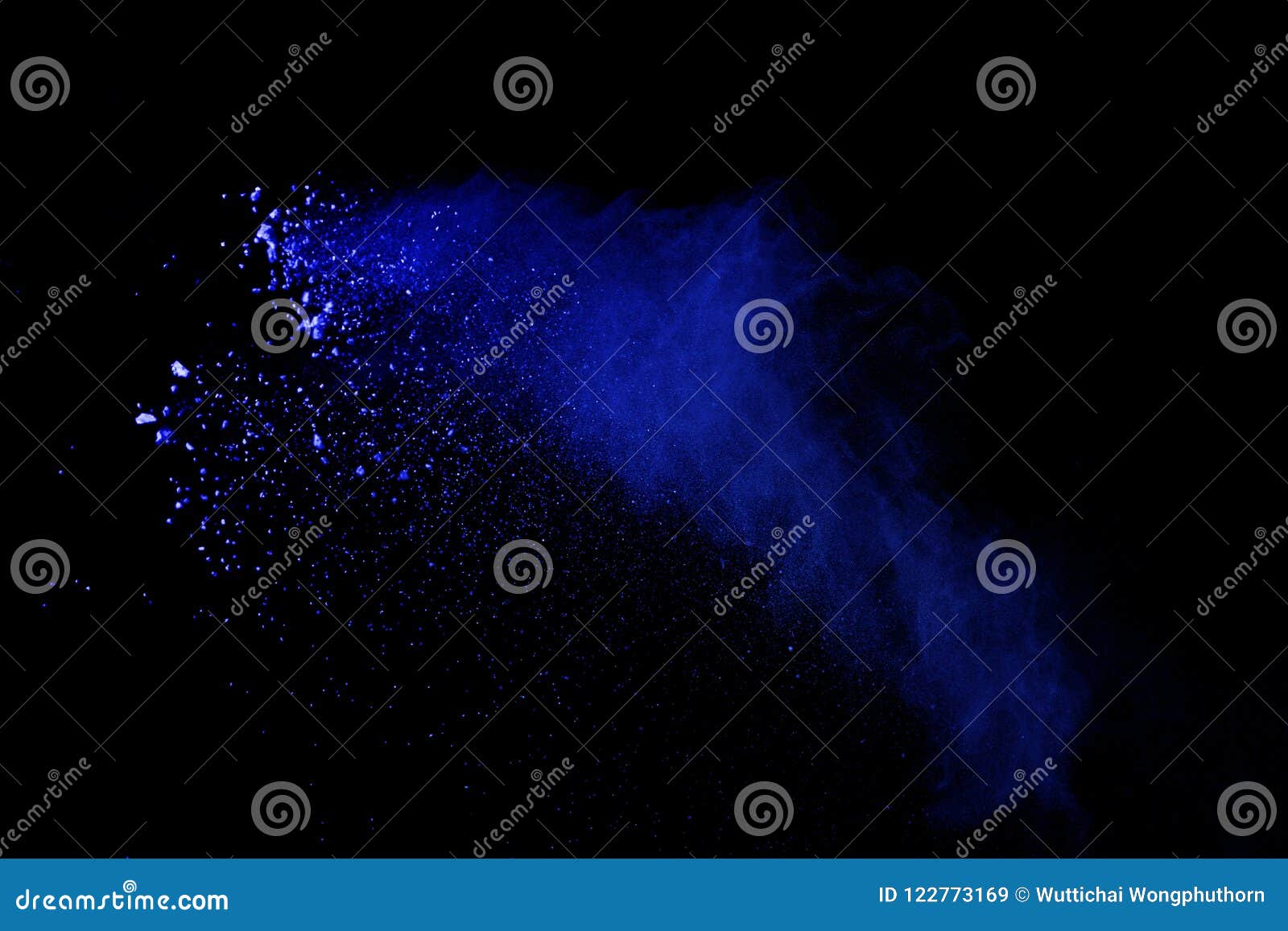 Abstract of Blue Powder Explosion on Black Background. Blue Powder ...
