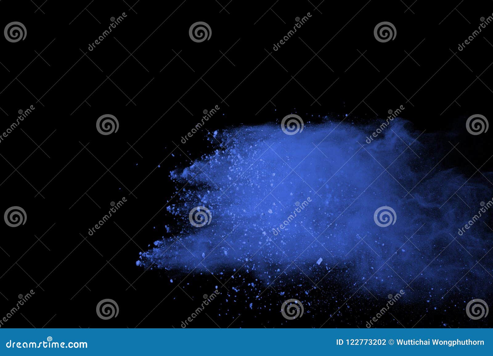 Abstract of Blue Powder Explosion on Black Background. Blue Powder ...