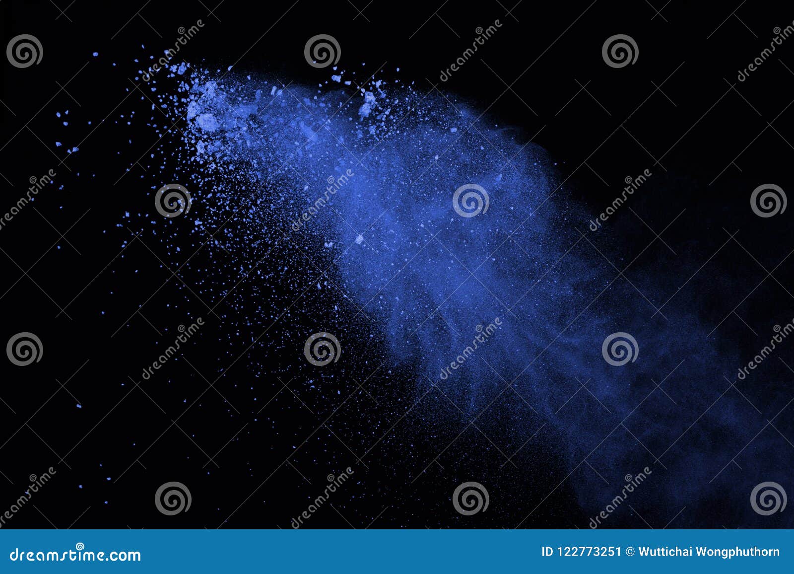 Abstract of Blue Powder Explosion on Black Background. Blue Powder ...