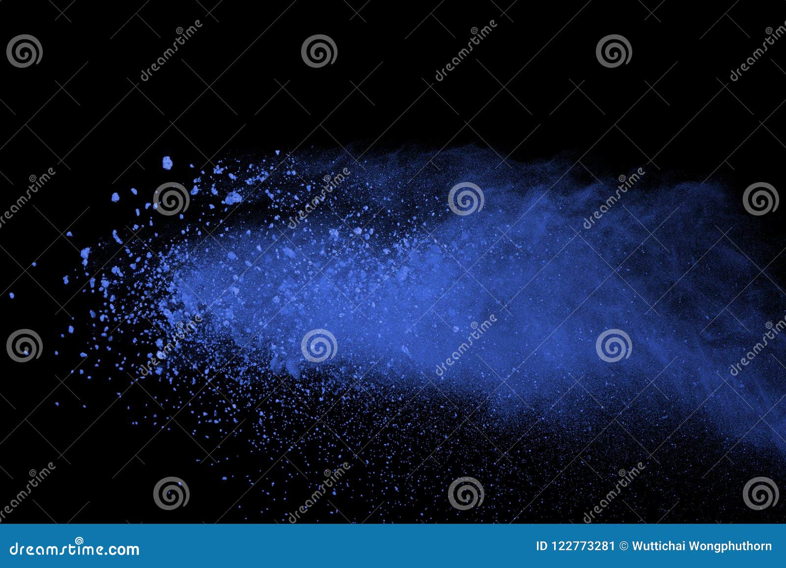 Abstract of Blue Powder Explosion on Black Background. Blue Powder ...