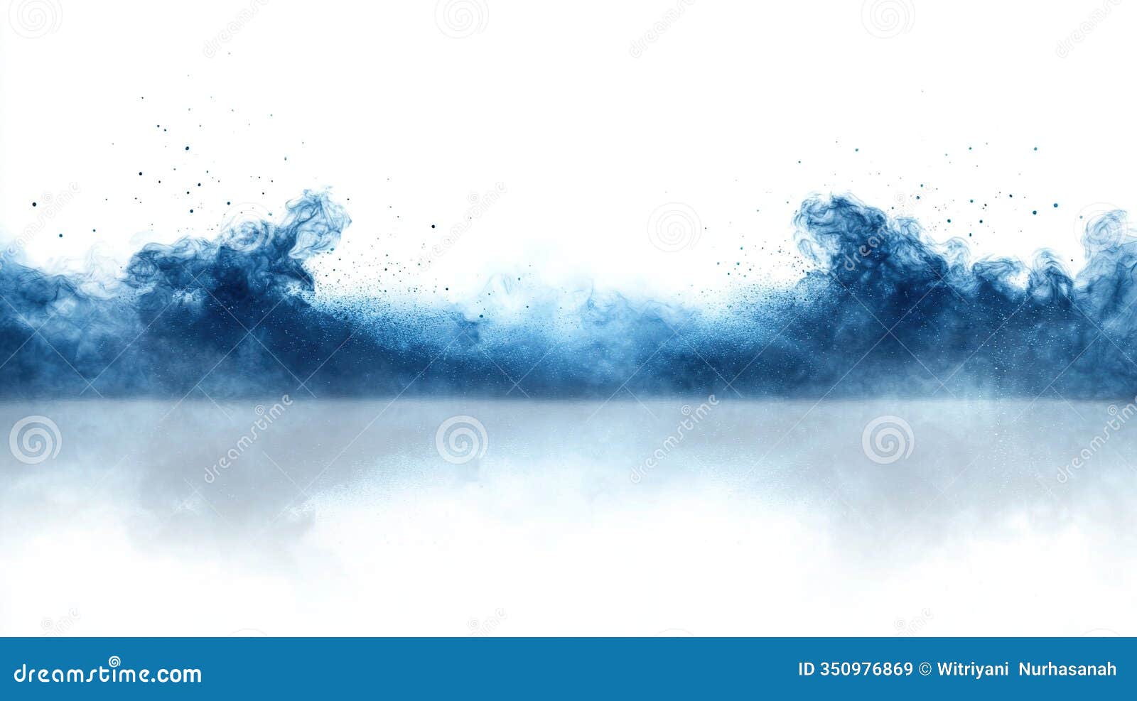 Abstract Blue Powder Explosion with Reflection on White Background ...