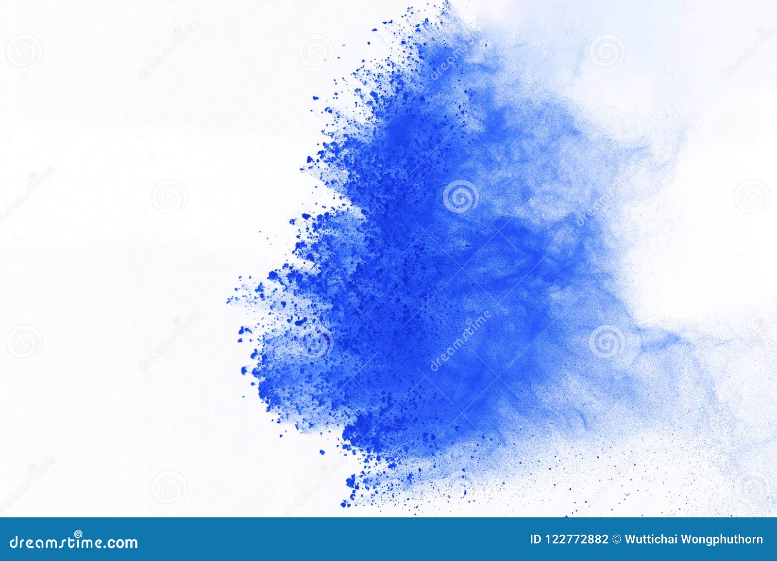 Abstract of Blue Powder Explosion on White Background. Blue Powder ...