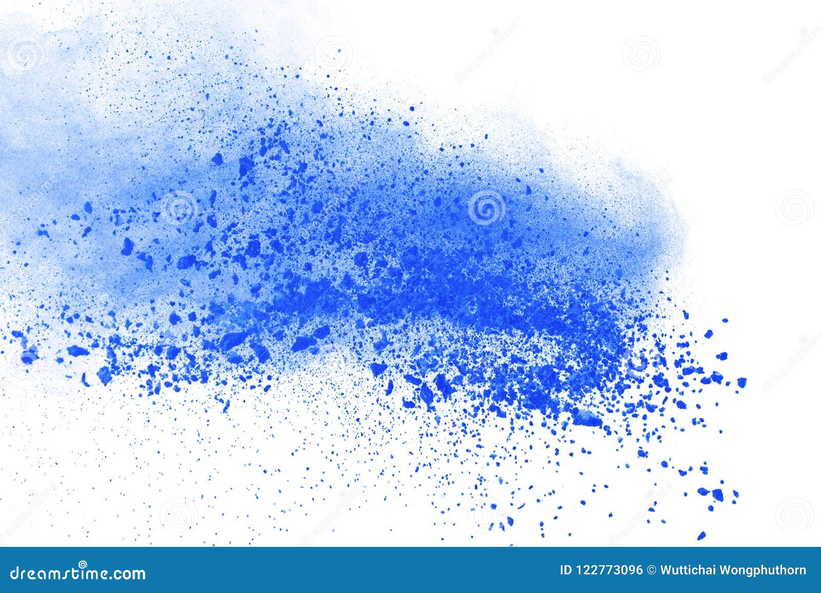 Abstract of Blue Powder Explosion on White Background. Blue Powder ...