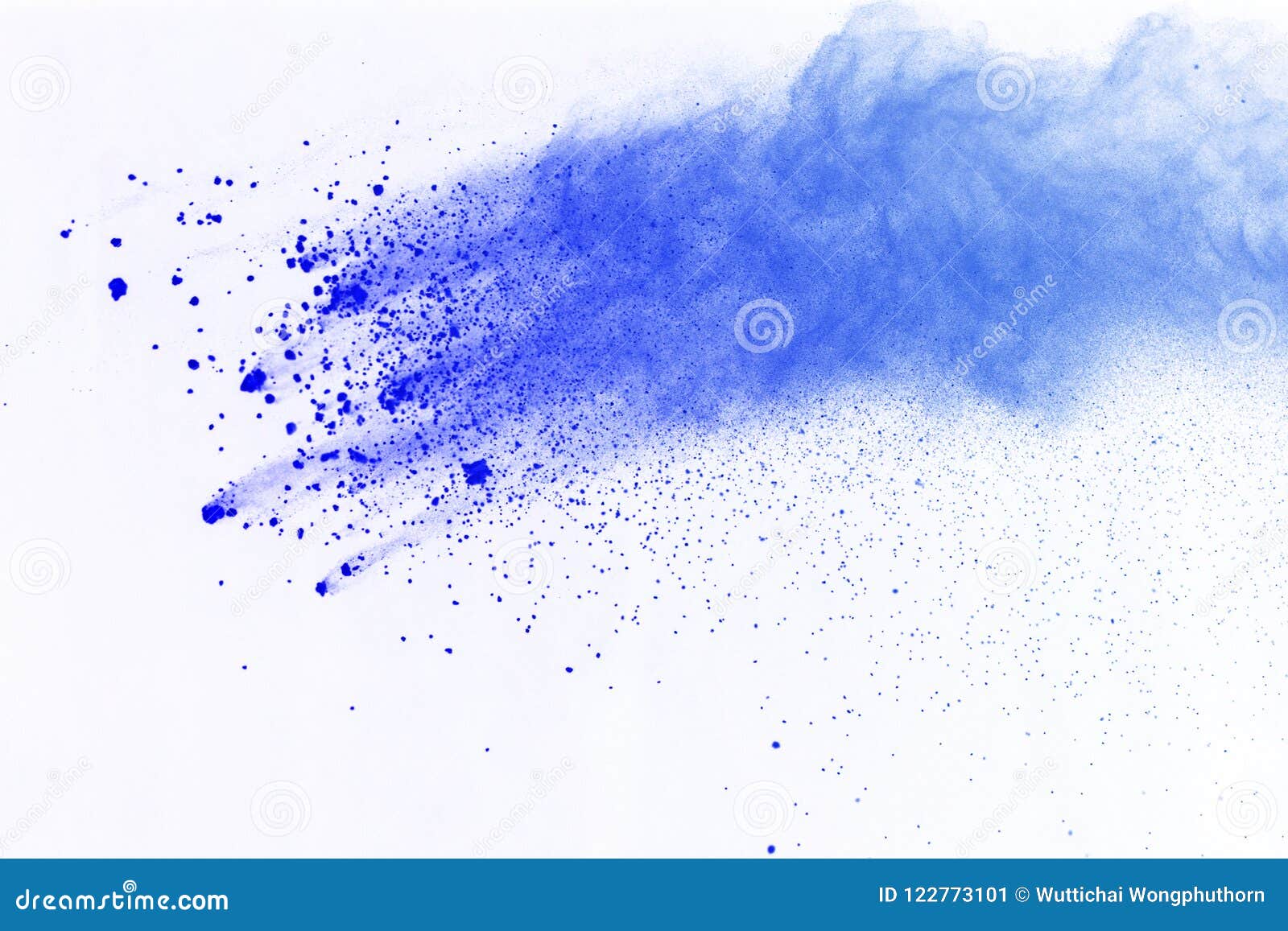 Abstract of Blue Powder Explosion on White Background. Blue Powder ...