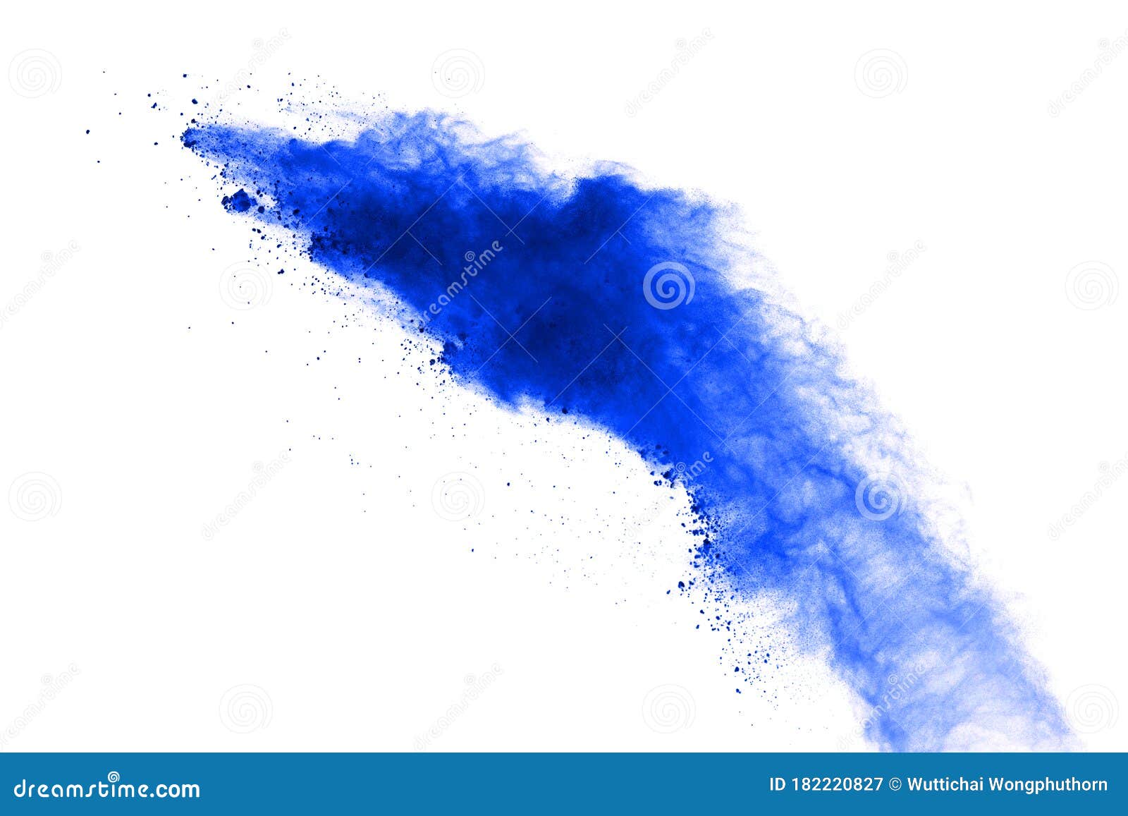 Abstract Blue Powder Explosion on White Background. Closeup of Blue ...
