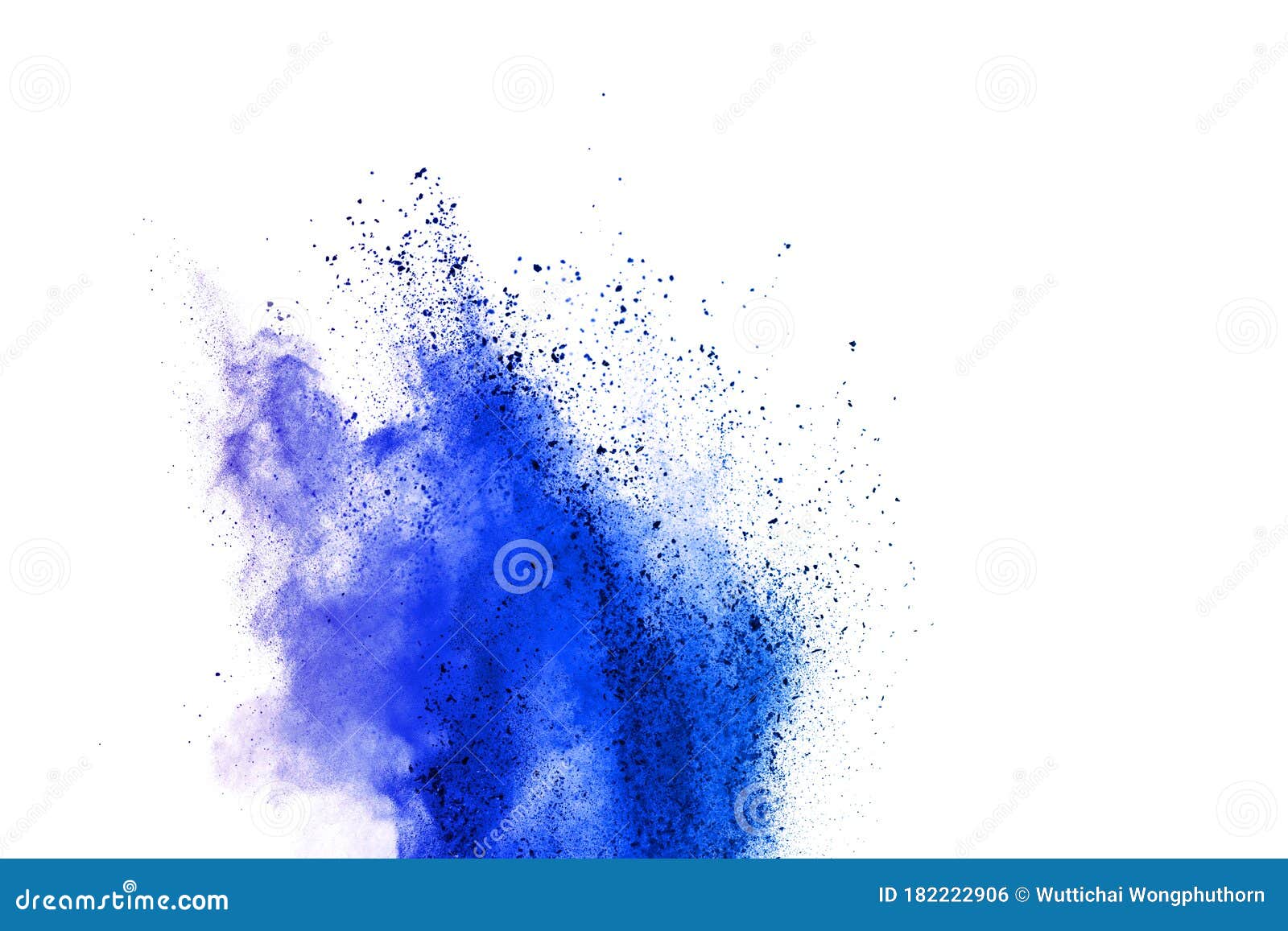 Abstract Blue Powder Explosion on White Background. Closeup of Blue ...