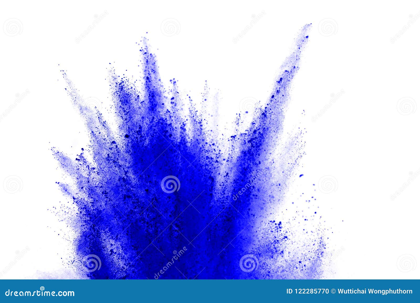 Abstract of Blue Powder Explosion on White Background. Blue Powder ...