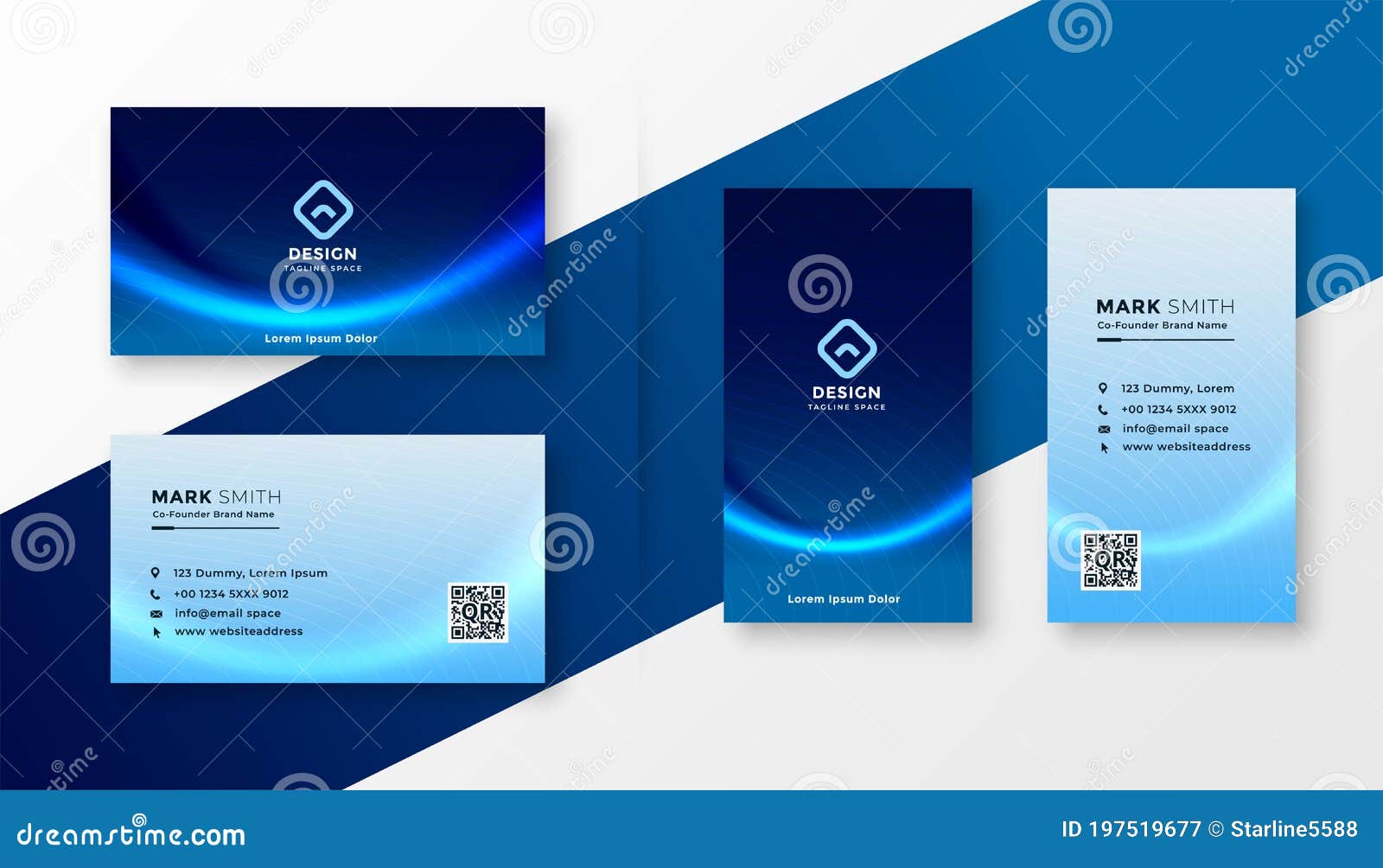 Abstract Blue Professional Business Card with Wave Effect Stock Vector ...