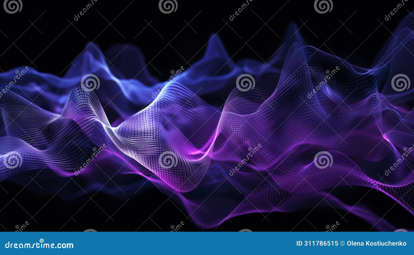 Abstract Blue and Purple Wave Moving on Black Background. Sound or ...