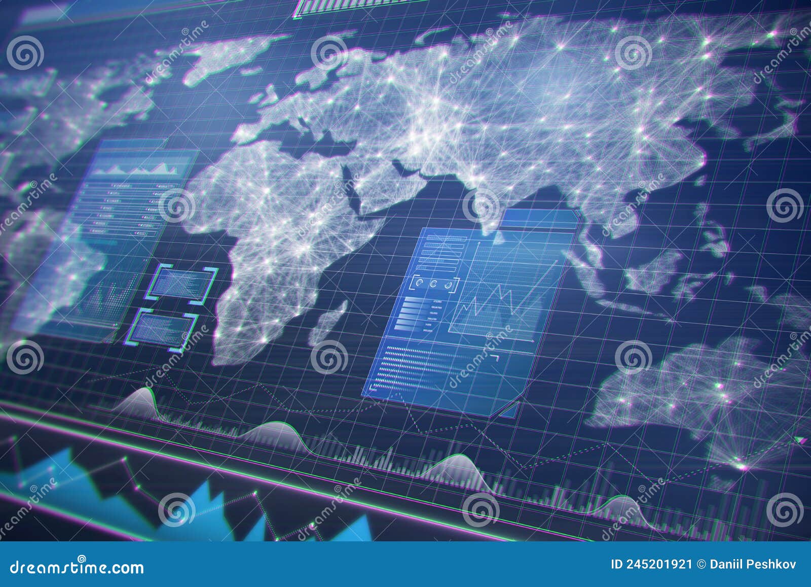 Abstract Blue Radar Map Interface on Backdrop. Spy and Hud Concept. 3D ...